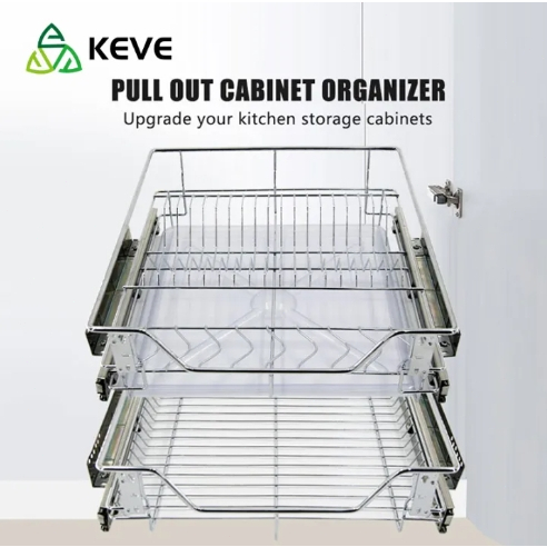 KEVE 2 in 1 Pull Out Basket Kitchen Stainless Pull Out Dish Rack for ...
