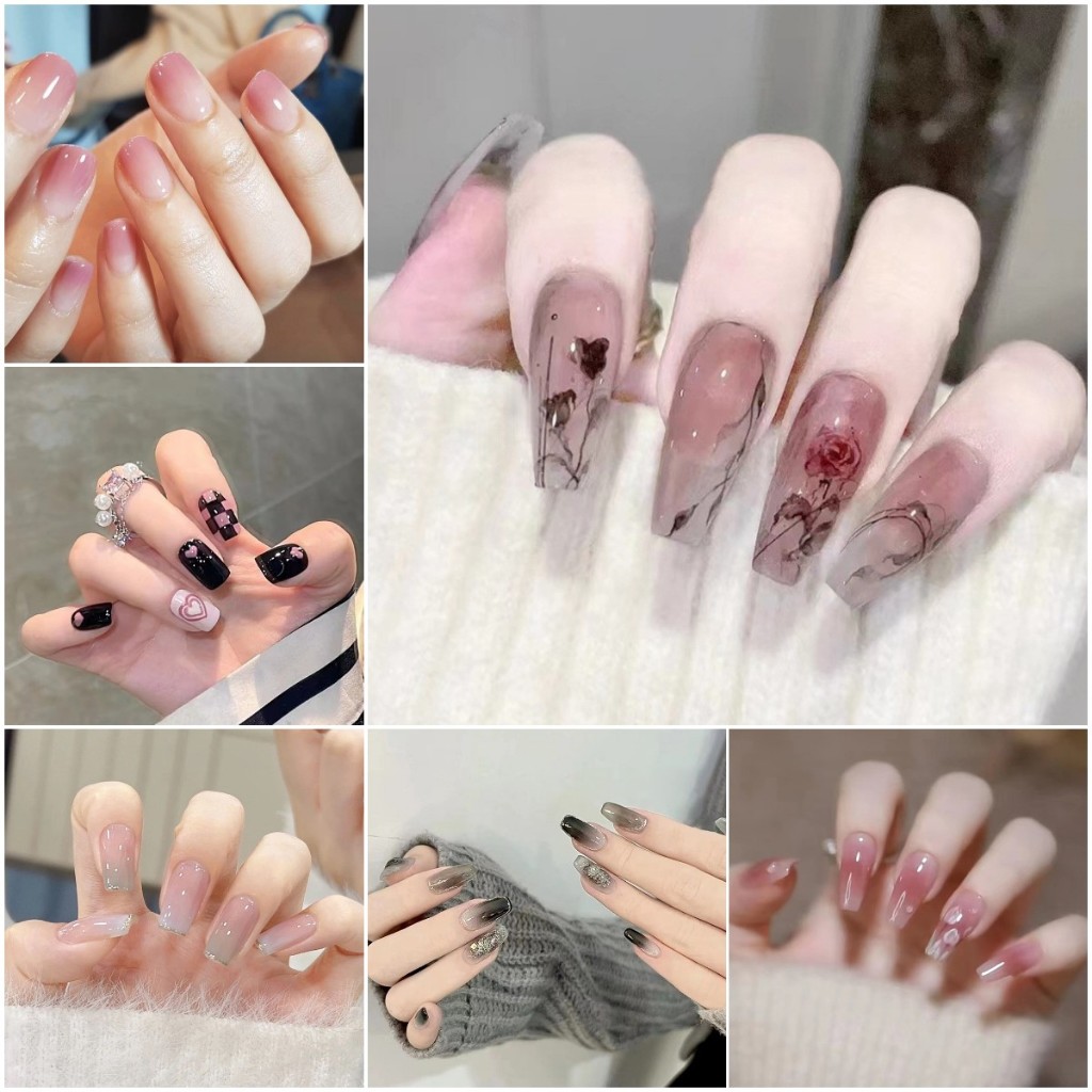 24Pcs Fashion Fake Nails Finished Nail Patch Short Fake Nails Wearable ...