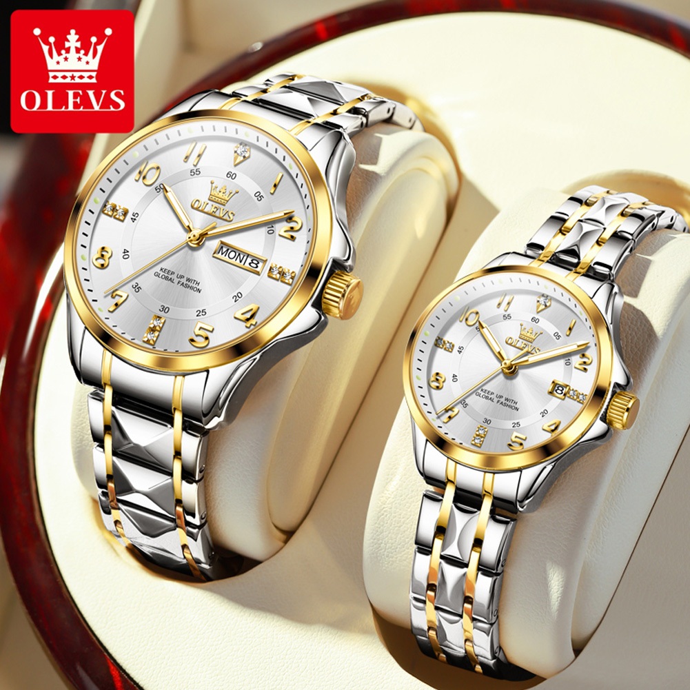 OLEVS Couple Watch Waterproof Original Quartz Stainless Steel Fashion ...