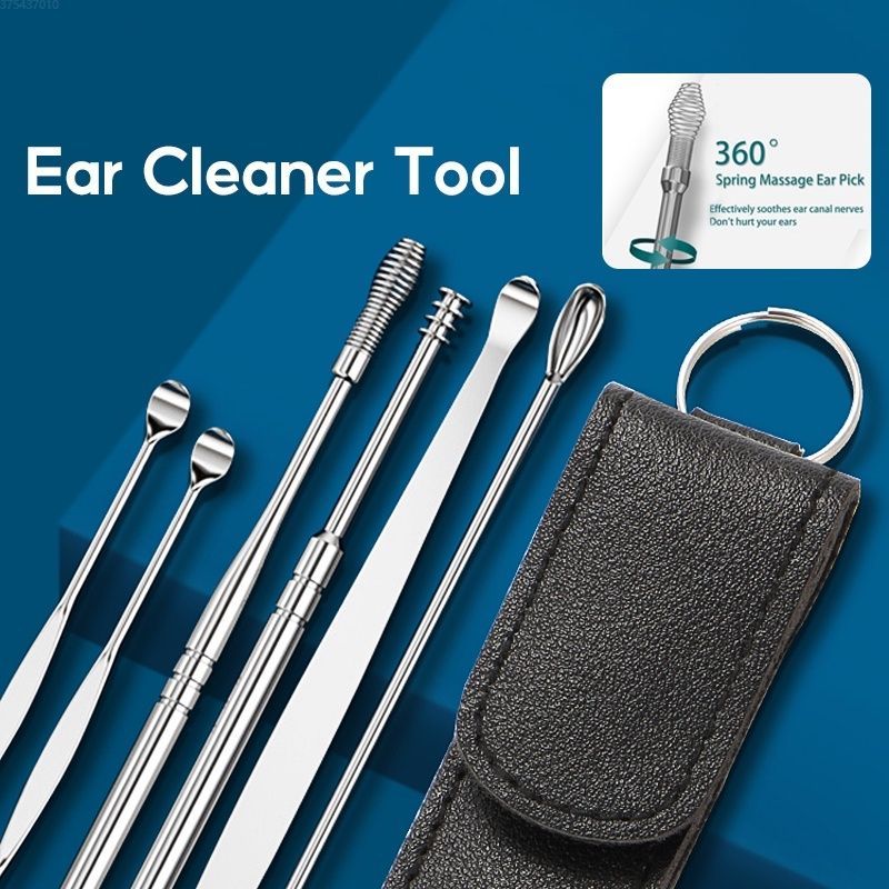 HISOO.Silver Ear spoon Stainless steel 6Pcs set spiral ear pick earwax ...