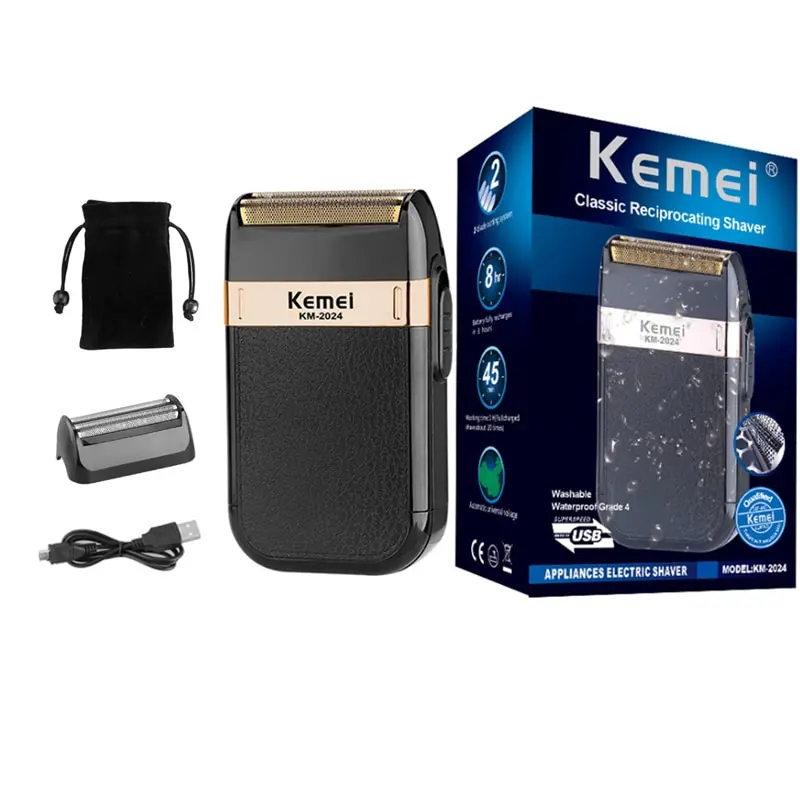 Kemei KM-2024 Electric Shaver for Men Twin Blade Waterproof Reciprocating Cordless Razor USB ...