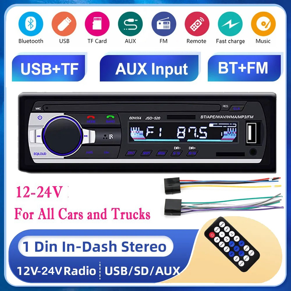 12V-24V Car Stereo Audio bluetooth 1 din Car MP3 Multimedia Player USB ...