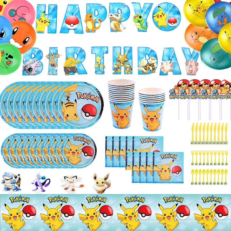 Light Blue Pikachu Party Supplies Paper Plates Napkin Cups Tablecloths ...