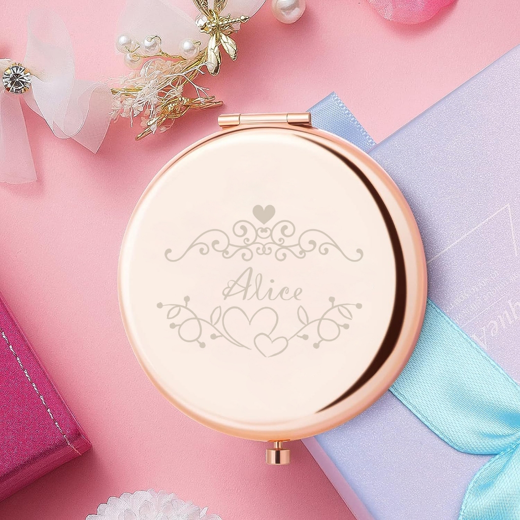 Round Foldable Custom Name Metal Compact Mirror PersonalizedPerfect for ...