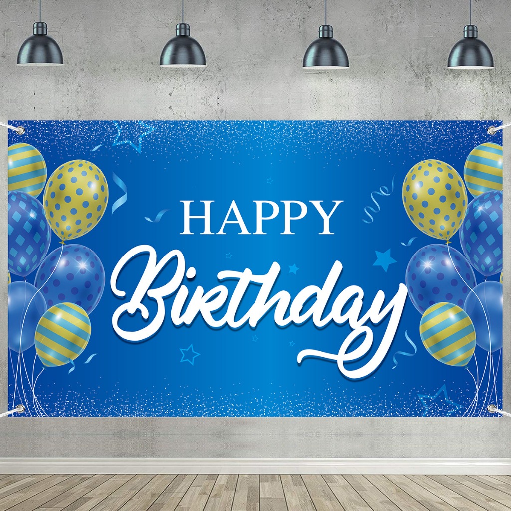 5X3FT Blue Happy Birthday Backdrop for Blue Party Decorations Birthday ...