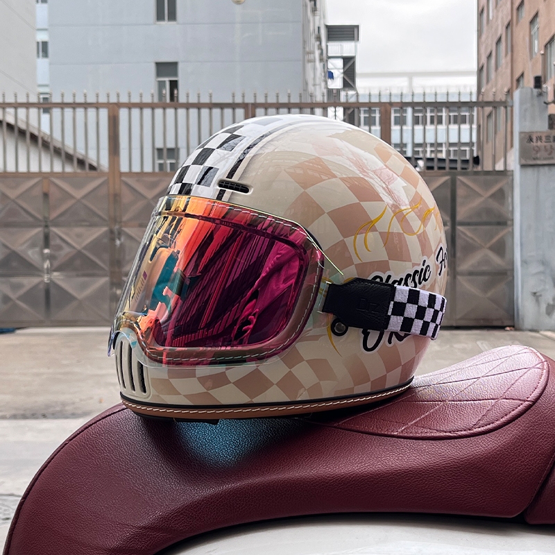 ORZ Retro Motorcycle Helmet Men's and Women's Full Helmets Four Seasons ...