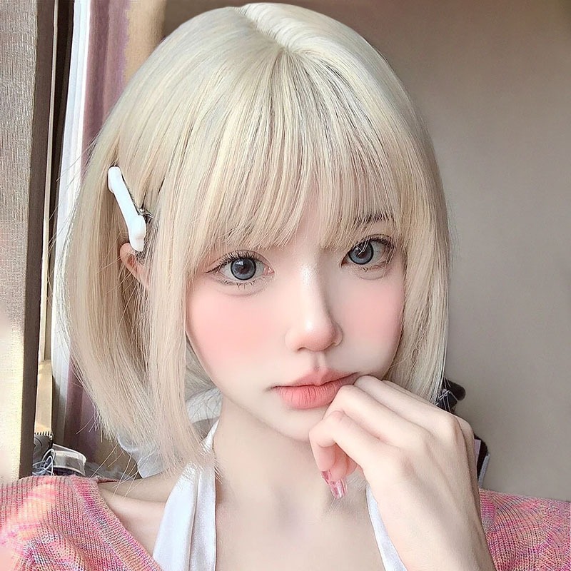 Wig female short hair full head set summer natural clavicle hair BOBO ...