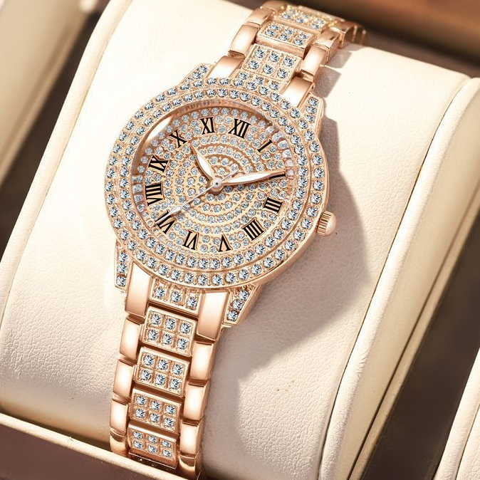 Women Casual Plain Basic Quartz Watches With Full Diamond Shiny ...