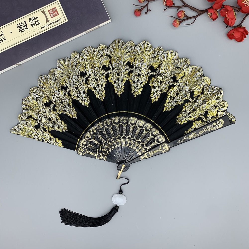 Chinese Style Auspicious Cloud Pattern Antique Folding Fan Plastic ...