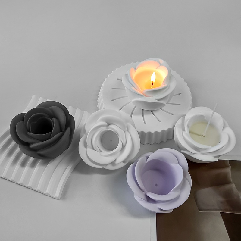 JDH rose candle holder silicone mold Flower gypsum candle base mold ...