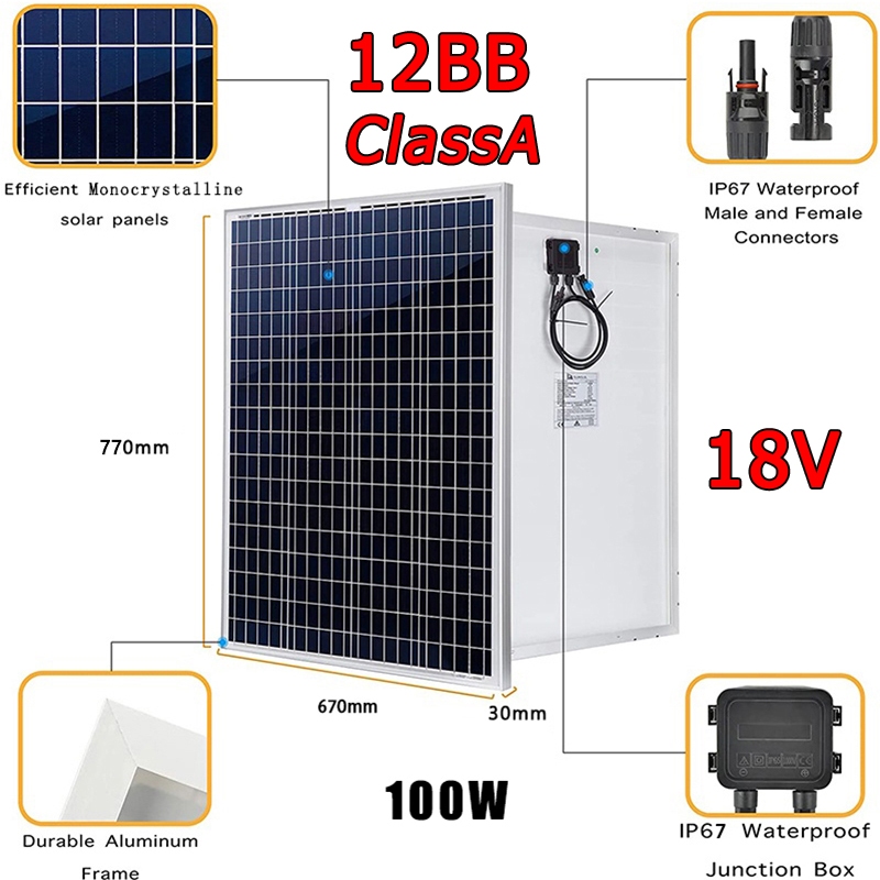 【12BB】Solar Panel 100Watts Original Monocrystalline Silicon Waterproof ...