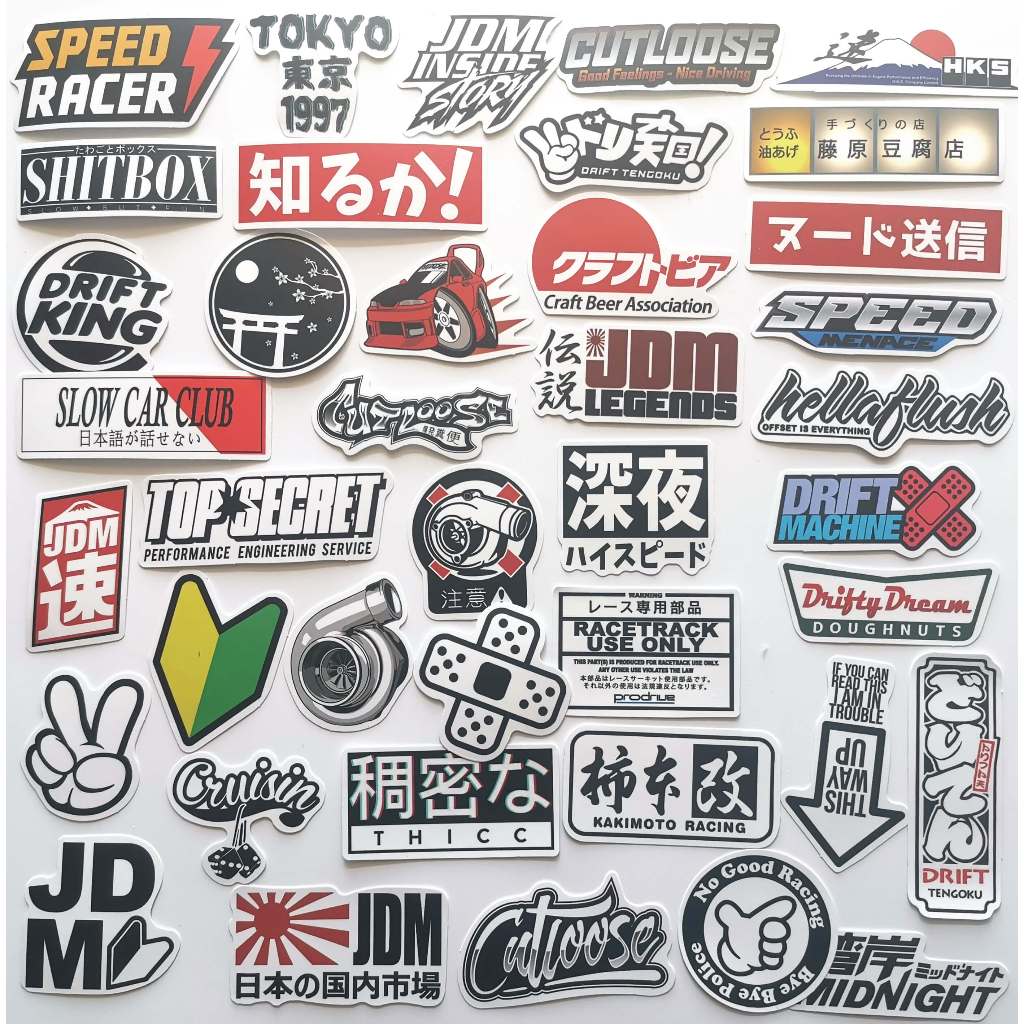 50Pcs Funny JDM Stickers Japanese Racing Graphics for Cars Motorcycle ...