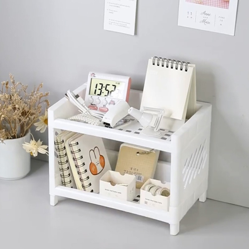 2 Layers Desktop Storage Rack Shelf Small Table Organizer Cosmetic ...
