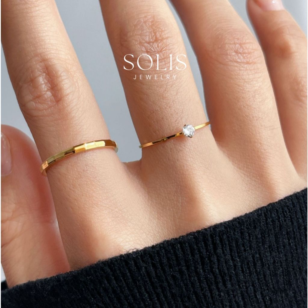 Basic Minimalist Diamond Stacking Gold Ring • Waterproof Non-Fade ...