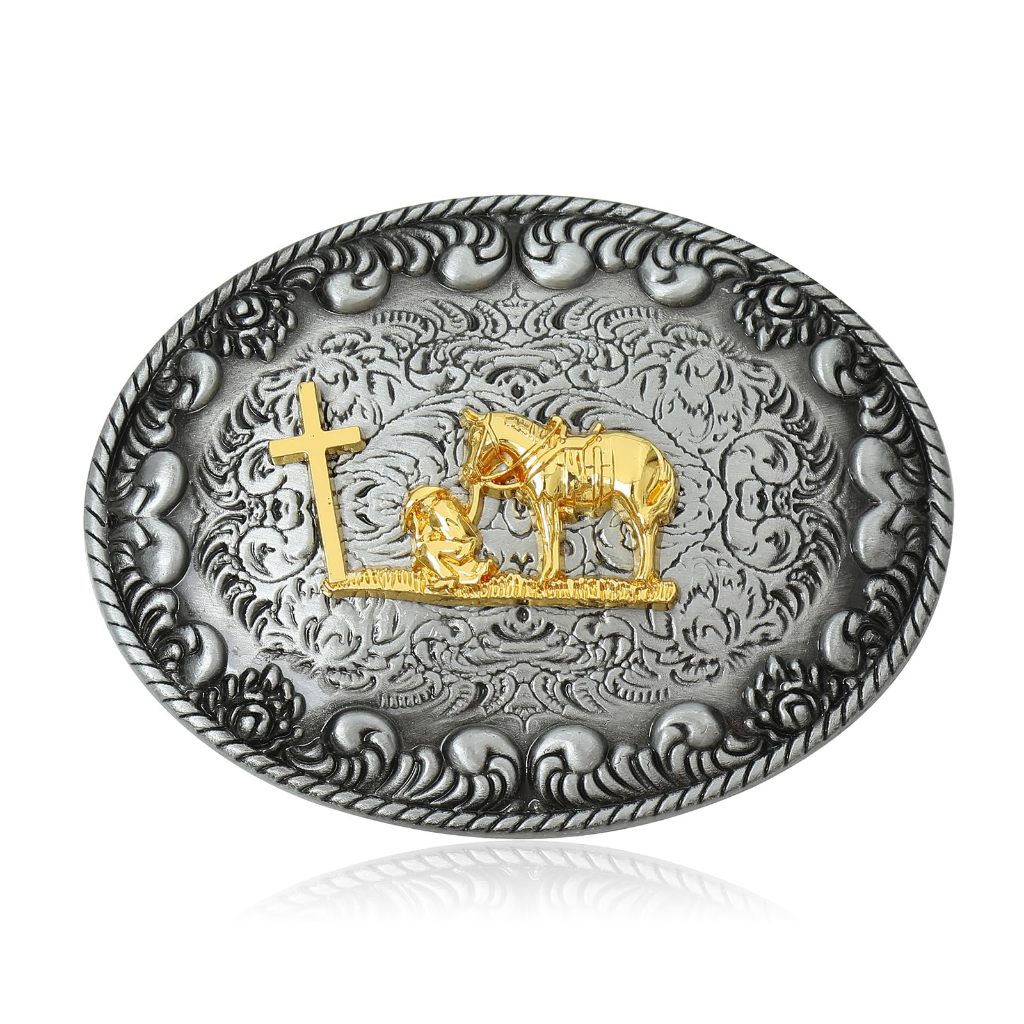Western Multi Pattern Belt Buckle Gold Denim Texas Denim Great Western ...