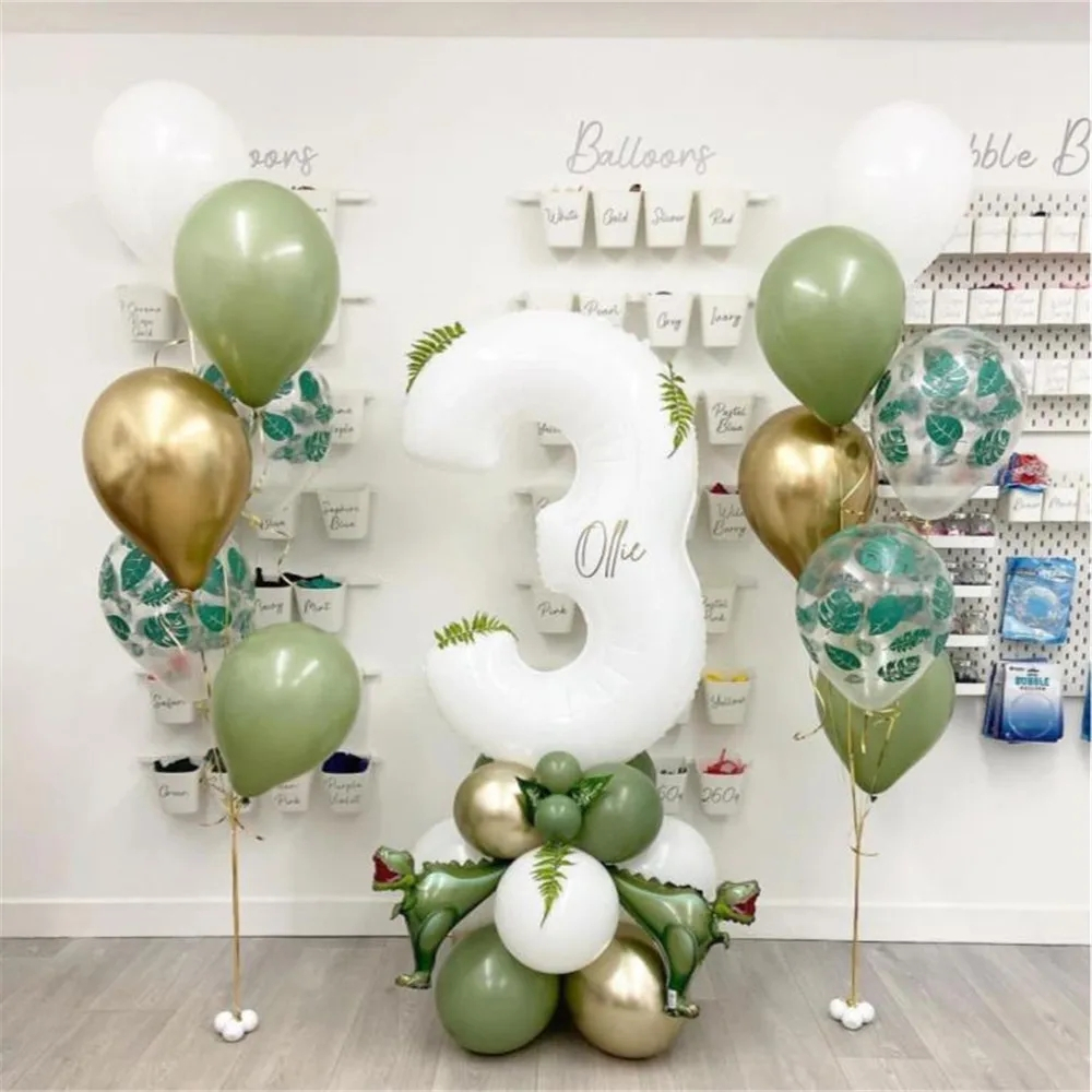 32pcs 30inch Jungle Animal Theme Balloon Kit White Number Dinosaur Birthday Balloons Set Happy ...