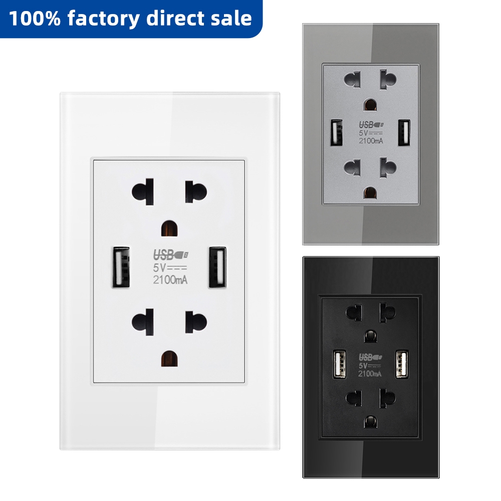 VISWE usb socket wall socket black socket white socket grey socket,118*72mm glass panel | Shopee ...