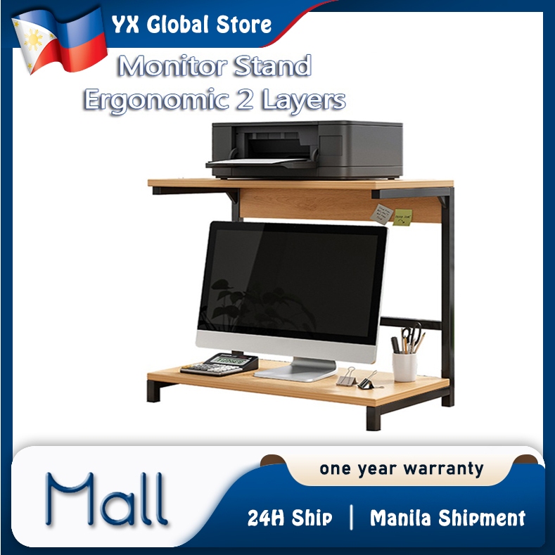 【COD】 Ergonomic 2 Layer Wooden Monitor Stand Printer Table Computer ...