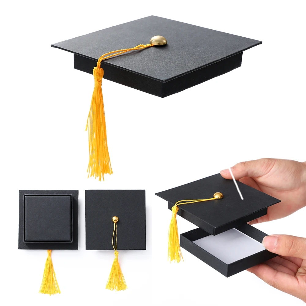 Black Graduation Hat Gift Box Congratulation Card Packaging Box with ...