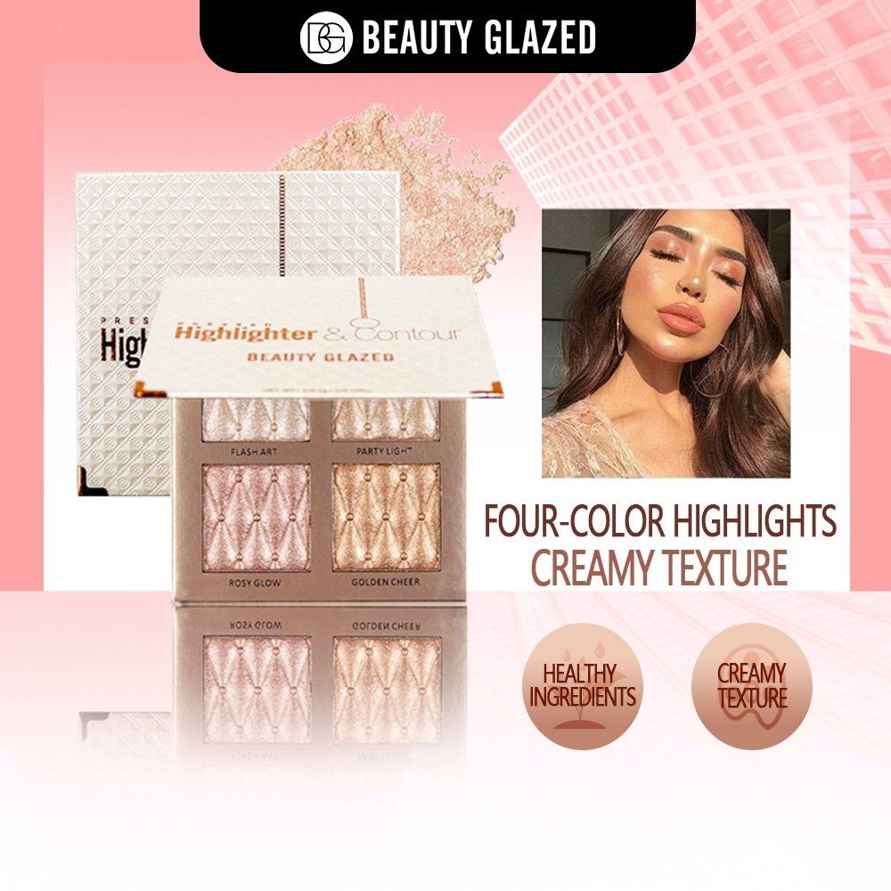 BEAUTY GLAZED 4 Color Contour Powder Palette High lighter Face Contour ...