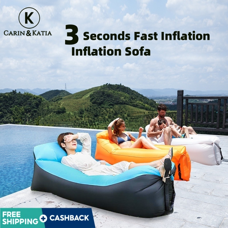 Inflatable Sleeping Bag Banana Bed With Pillow Folding Sofa Beach Air ...