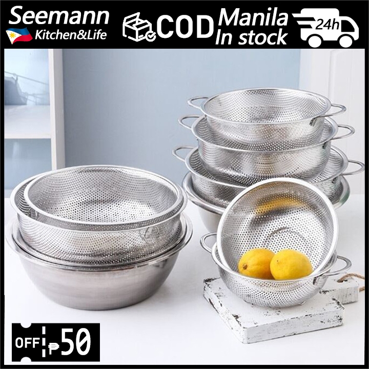 Seemann Stainless Steel Double Ears Colander Strainer Circular Big ...