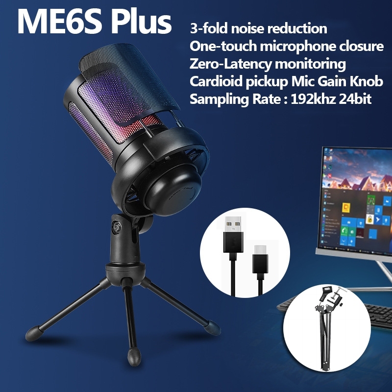 Me6S RGB USB Microphone Gaming USB Mic Plug and Play Noise Reduction ...