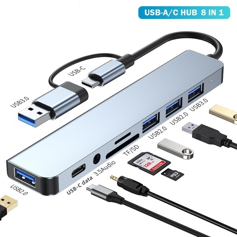 8-in-2 USB A Type C Hub OTG Adapter Docking Station Multi USB 3.0 ...