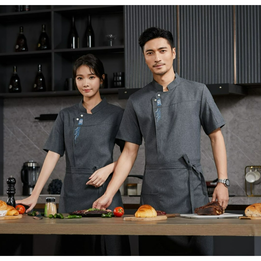 Grey Chef Uniform Catering Workwear Head Chef Shirts Cooking Coat Chef ...