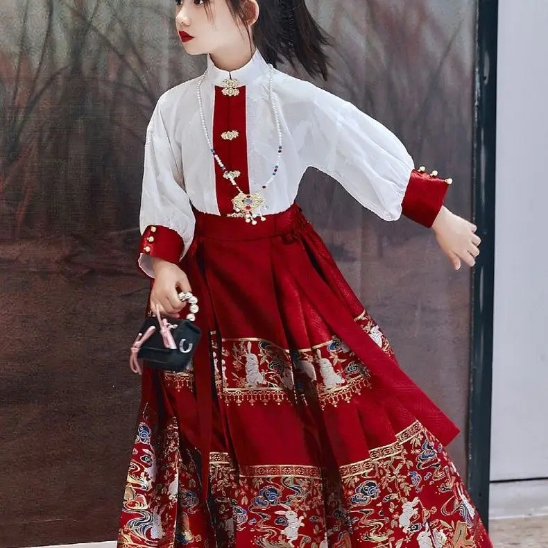 Retro Hanfu Horse-face Skirt Set Girls' Modified Mamianqun Chinoiserie ...