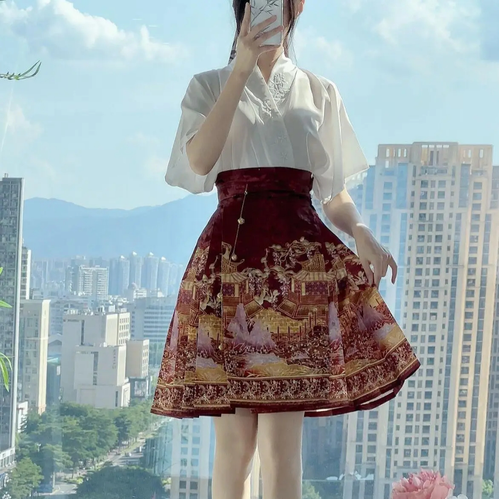 Retro Hanfu Short Horse-face Skirt Set Modern Elegant Women Chinese ...