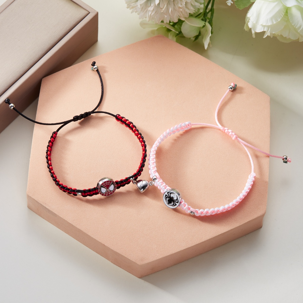 2Pcs Spider Man Hello Kitty Cat Magnetic Couple Weaving Bracelet ...