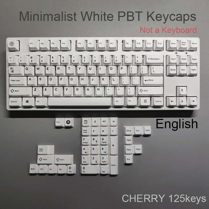 -LW- Minimalist White PBT Keycaps 125keys CHERRY Profile Mechanical ...