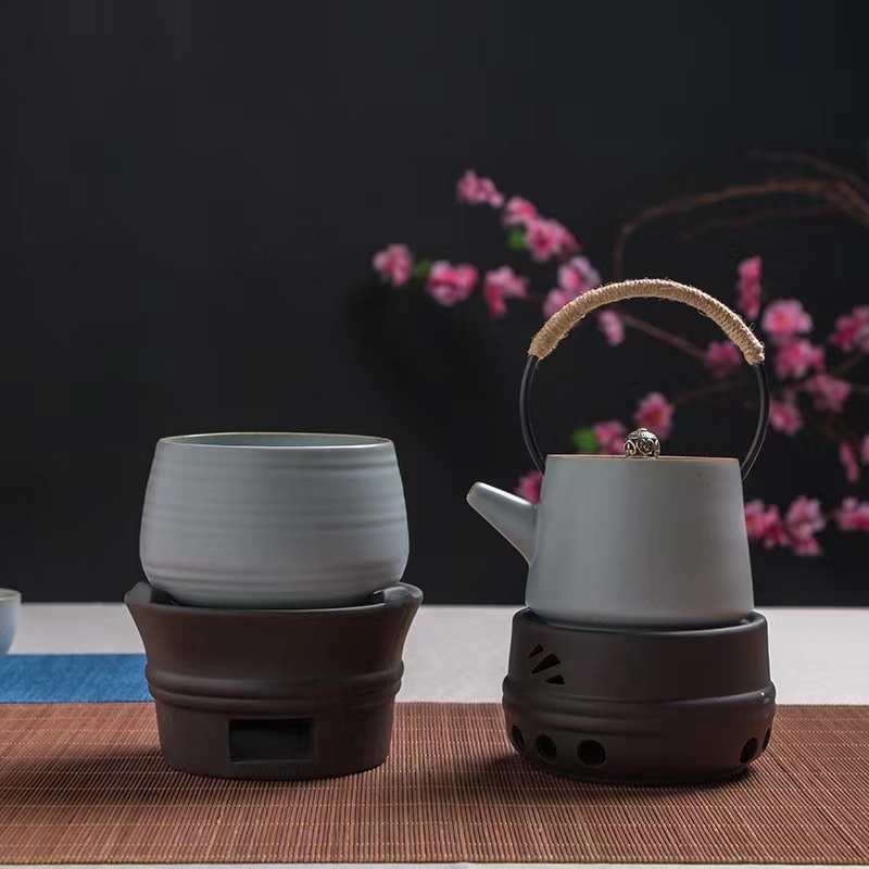 Black Pottery Tea Warmer Teapot Heating Base Ceramic Tea Warmer Tea Set ...