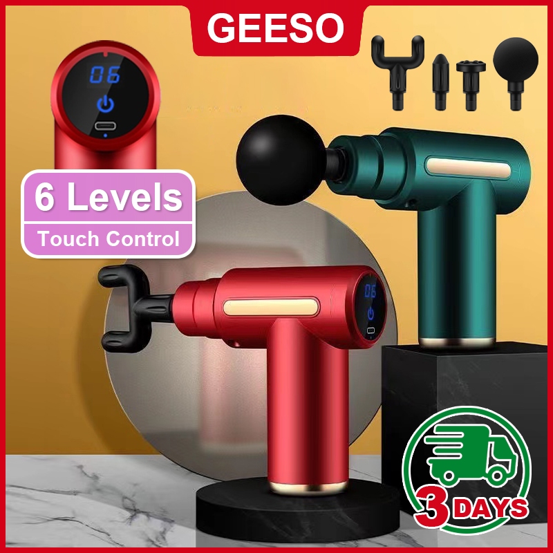 GEESO Mini Fascia Massage Gun 6 Speeds With 4 Massage Heads LCD Screen ...