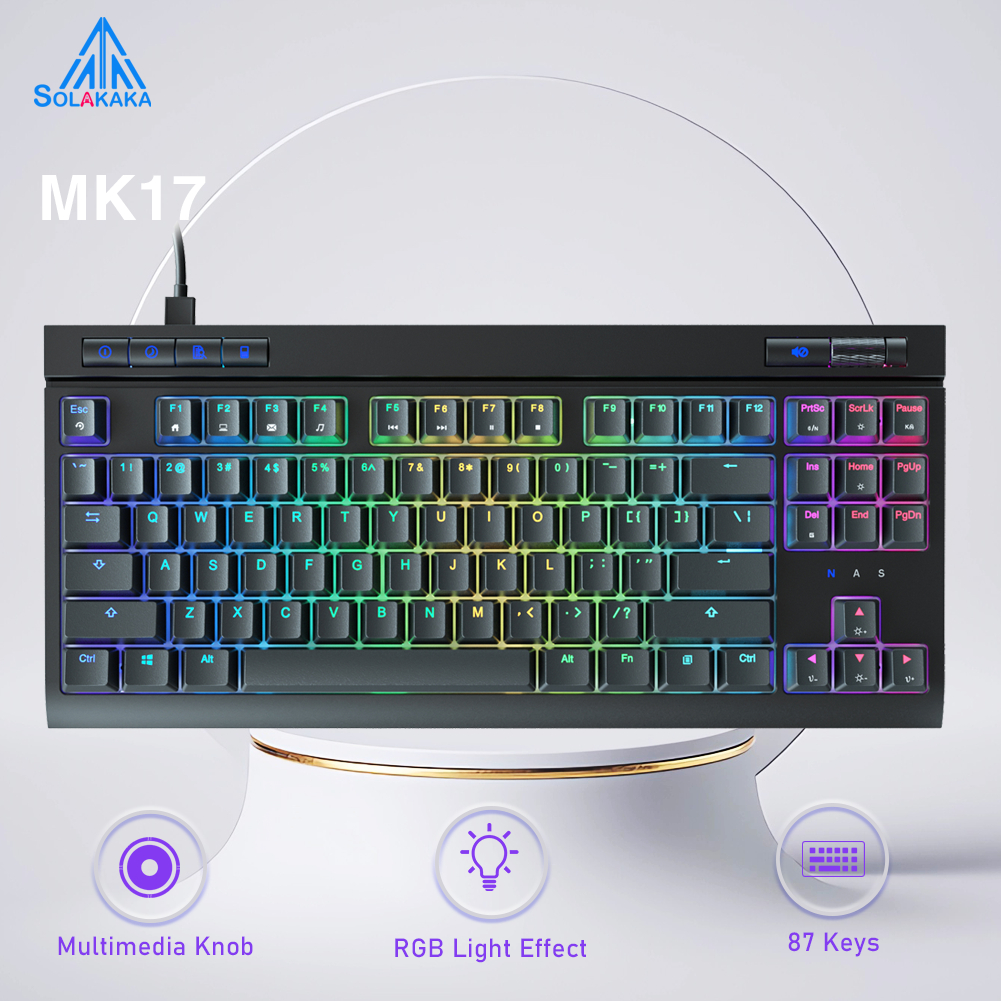 SOLAKAKA MK17 87 Key Game Keyboard Type-C Wired Connection RGB Light ...