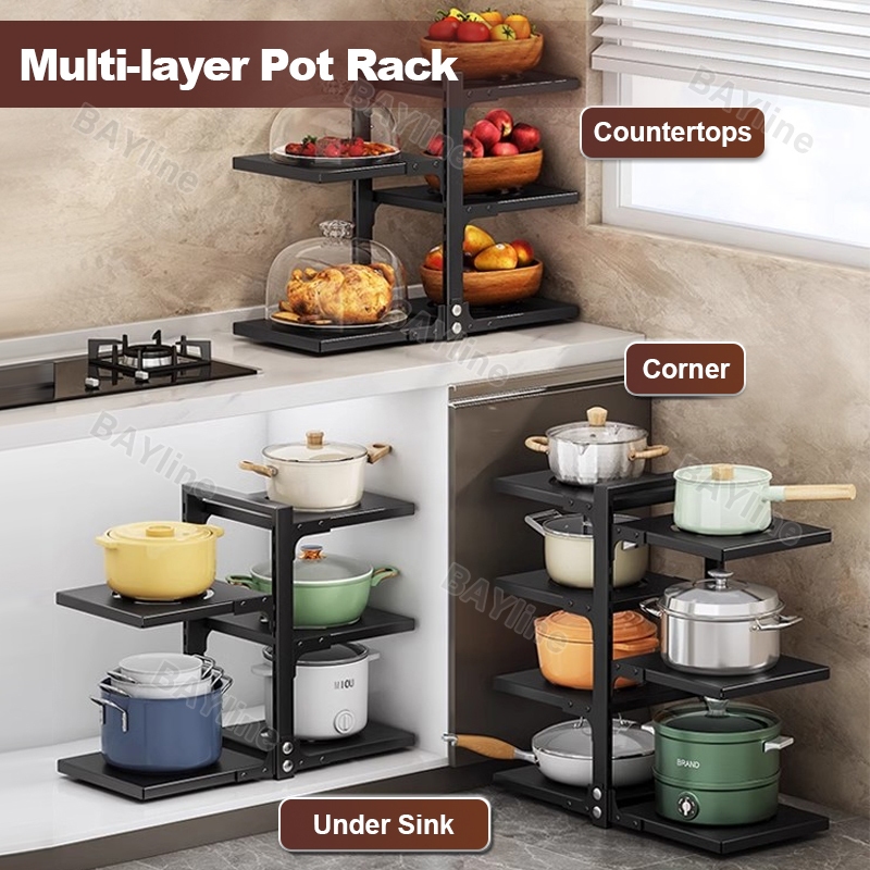 2-5 Layer Kitchen Pan Organizer Pot Rack Under Sink Countertop ...
