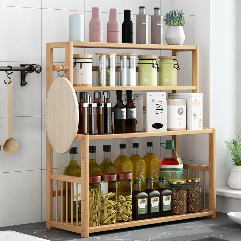 Bamboo Kitchen shelf organizer 3-layer kitchen seasoning shelves save ...