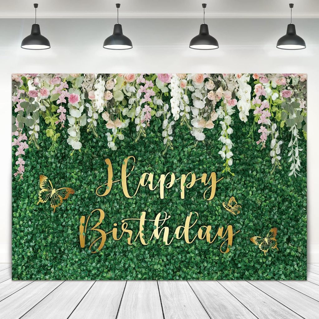 7x5ft Green Grass Happy Birthday Photography Backdrop for Girls Flower ...