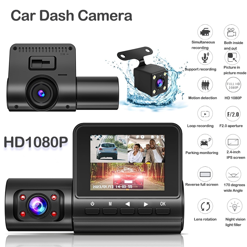 3 Channel Dash Cam Front and Rear Inside Full UHD 170 Wide Angle Dash ...