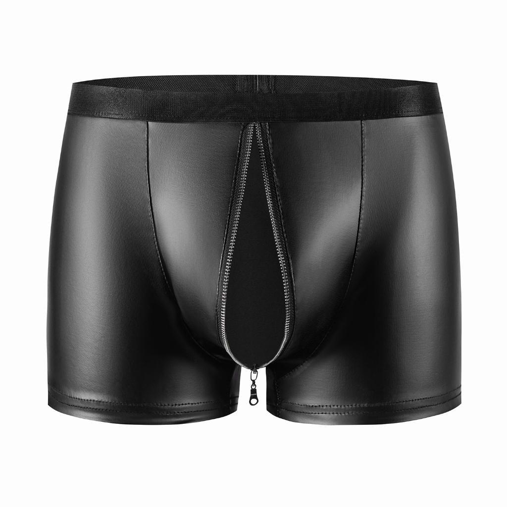 Mens Sexy Open Crotch Soft Leather Boxer For Sex Shaping Shorts