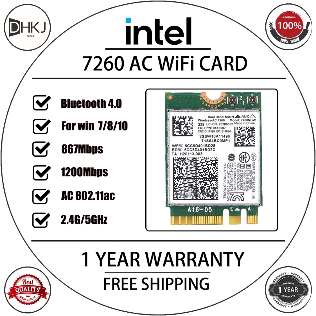 Intel 7260NGW 7260ac 7260 ac 2.4/5G BT4.0 FRU 04X6007 WiFi card For ...