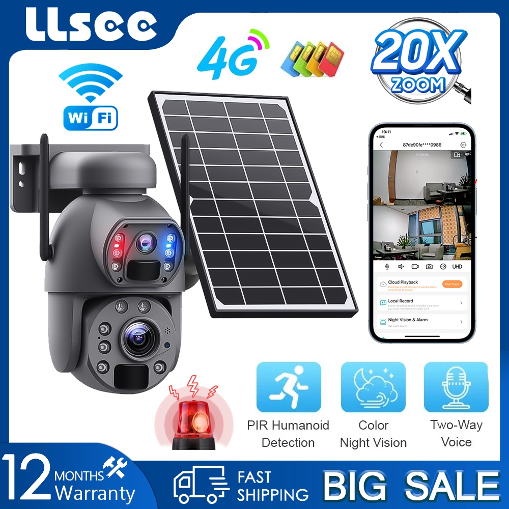 LLSEE 20x optical zoom dual lens 4G SIM card solar camera outdoor ...