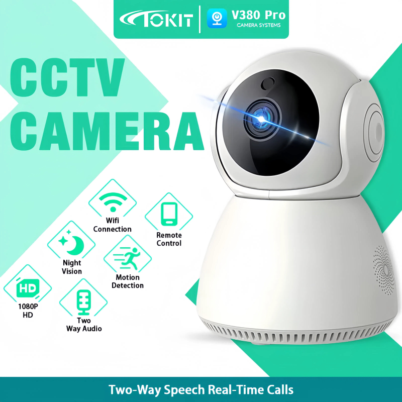 TOKIT V380 Pro CCTV Camera With Audio 360° Panoramic Night Vision Auto Tracking Security Camera ...