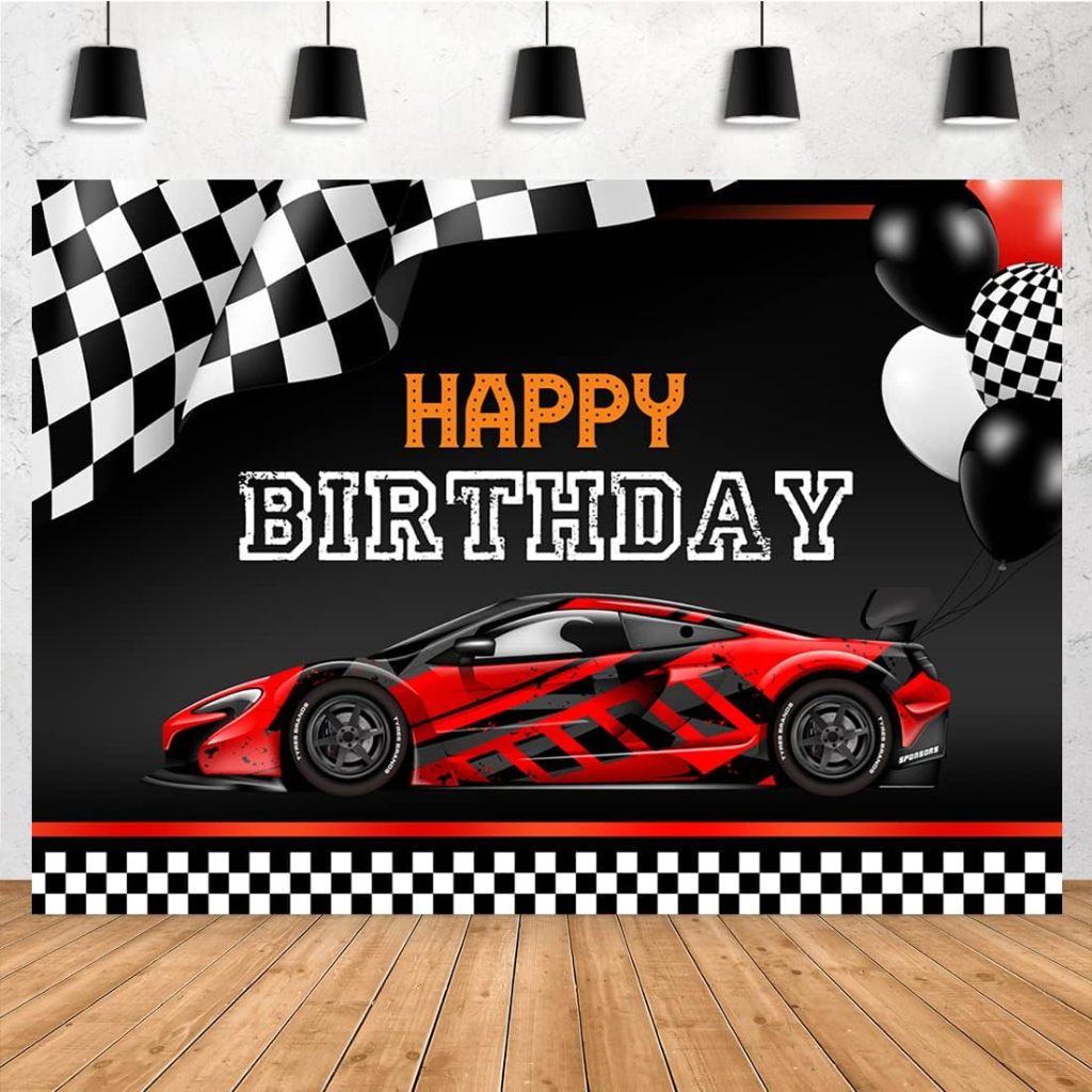 Racing Car Happy Birthday Backdrop for Photography Cool Red Car Photo ...
