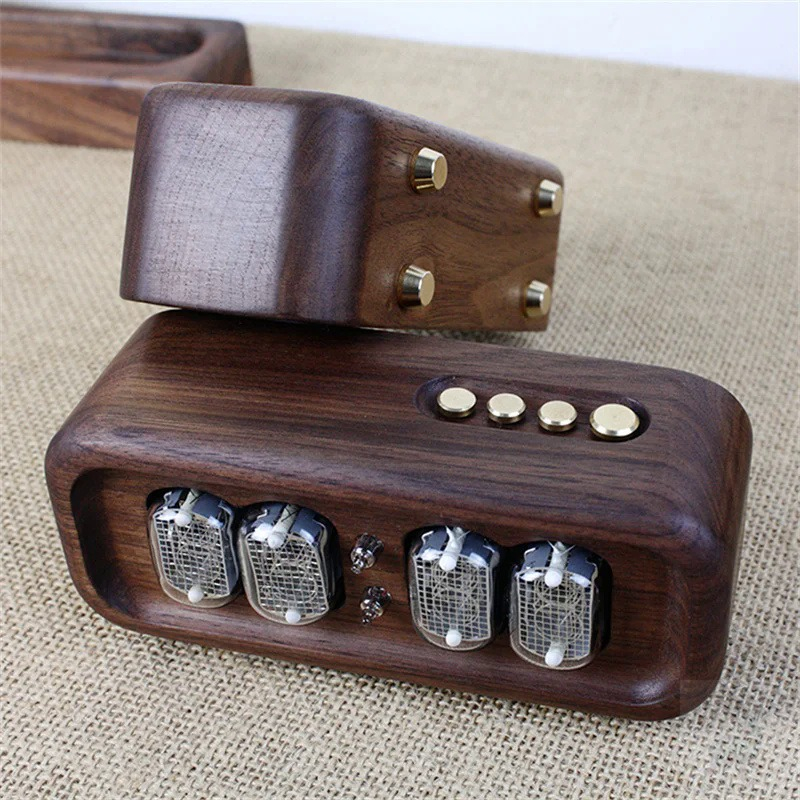 Black Walnut Wood Glow Tube Clock Digital Watch Desk Table Clocks ...
