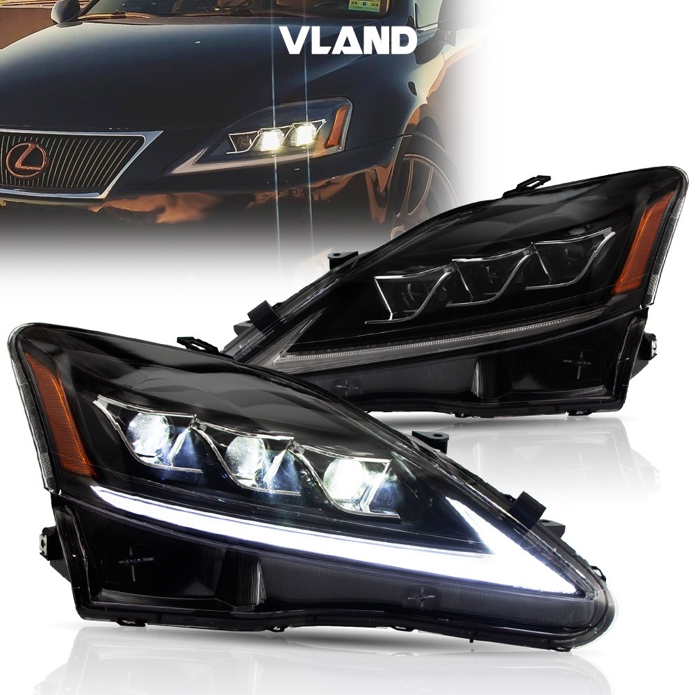 VLAND LED DRL Headlights For 06-13 Lexus IS250 IS350 2th Gen Black ...