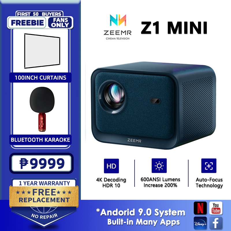 ZEEMR Z1 Mini 4K Auto-Focus Projector Portable Android 9.0 Remote Voice ...