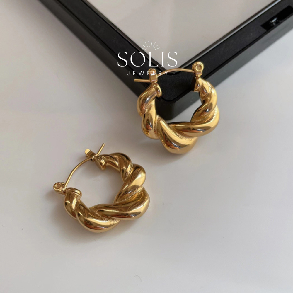 Braided Twisted Chunky Hoop Earrings • Waterproof Huggies Statement ...