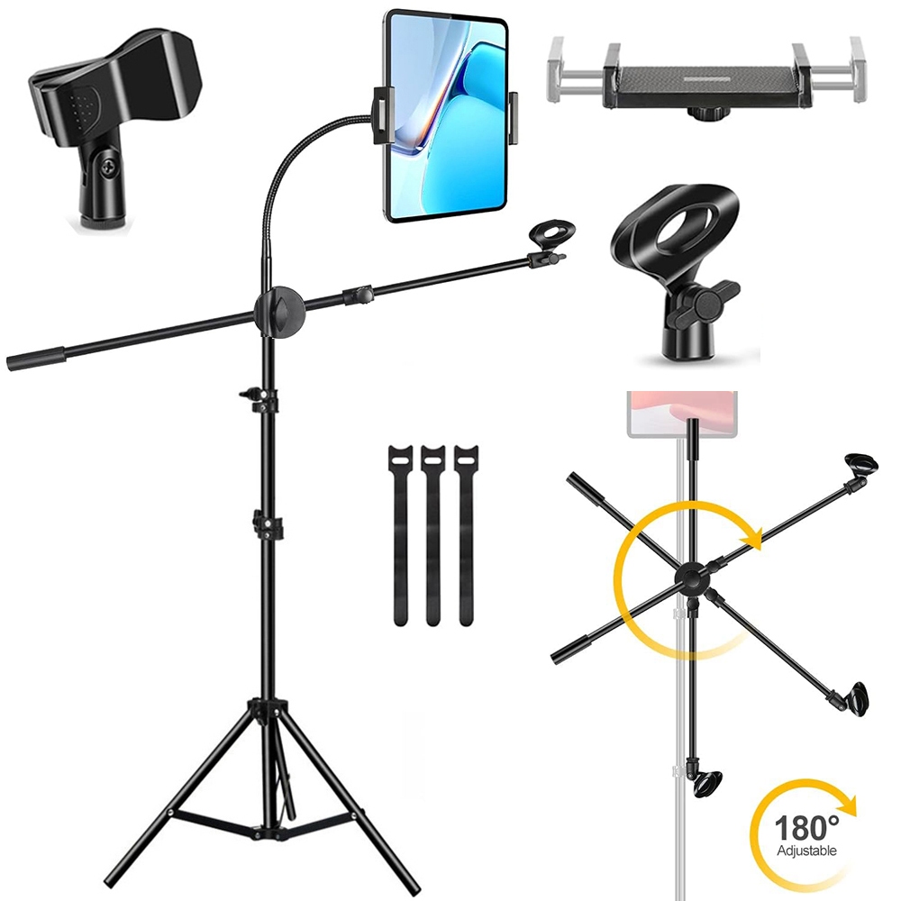 Tablet Tripod with Mic Boom,Tablet and Microphone Stand with Adjustable ...